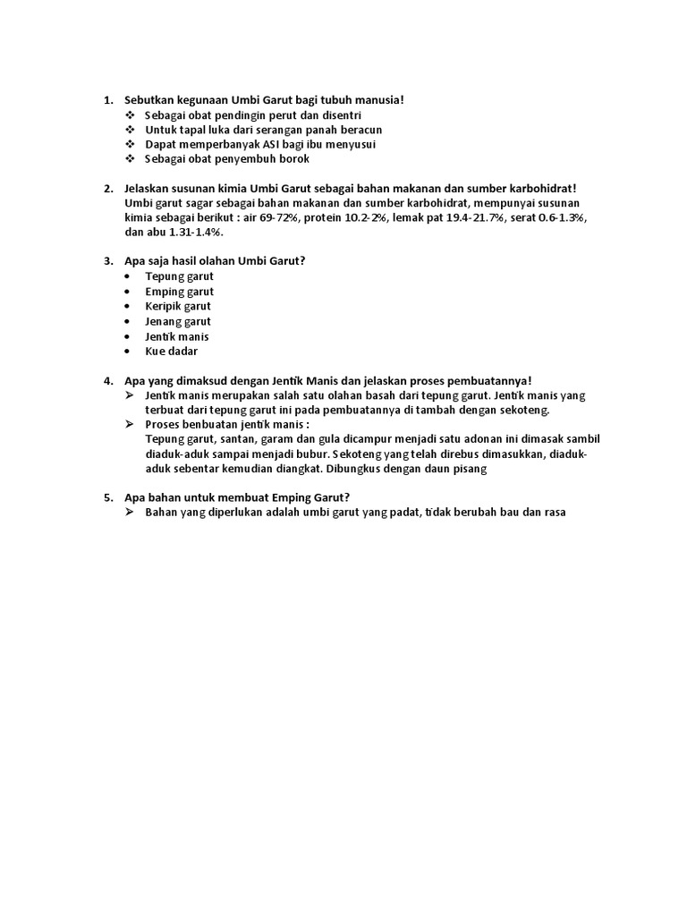 Manfaat dan Olahan Umbi Garut | PDF