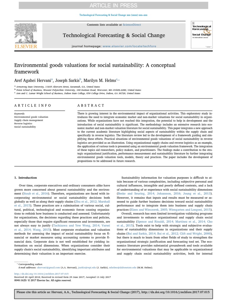Technological Forecasting & Social Change: Aref Agahei Hervani, Joseph ...