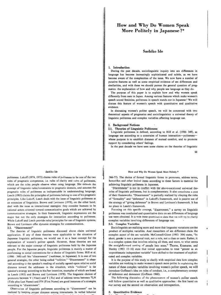 How and Why Do Women Speak Politely in Japanese: Sachiko Ide | PDF ...