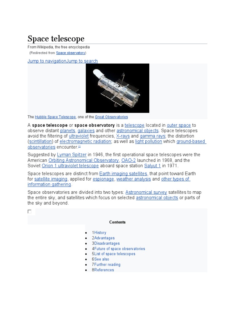 Space Telescope: From Wikipedia, The Free Encyclopedia | PDF | Orbit ...