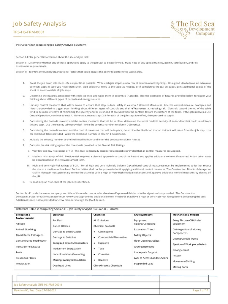 JSA For RCC, Foundation & Generator Installation (R-00) | PDF | Safety ...