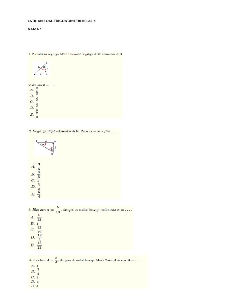Latihan Soal Trigonometri Kelas X | PDF