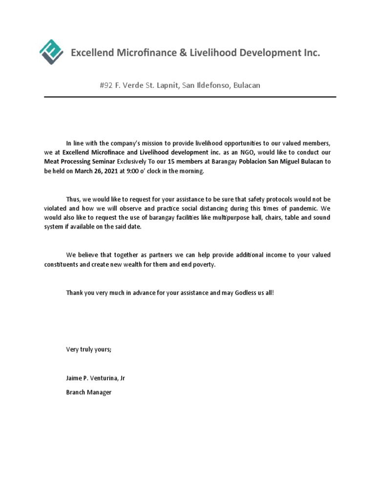 Letter of Intent Livelihood | PDF