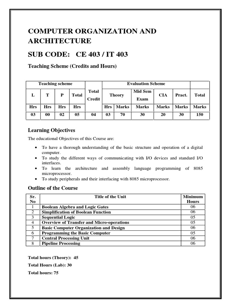 CE403 - Computer Organization and Architecture | PDF | Logic Gate ...