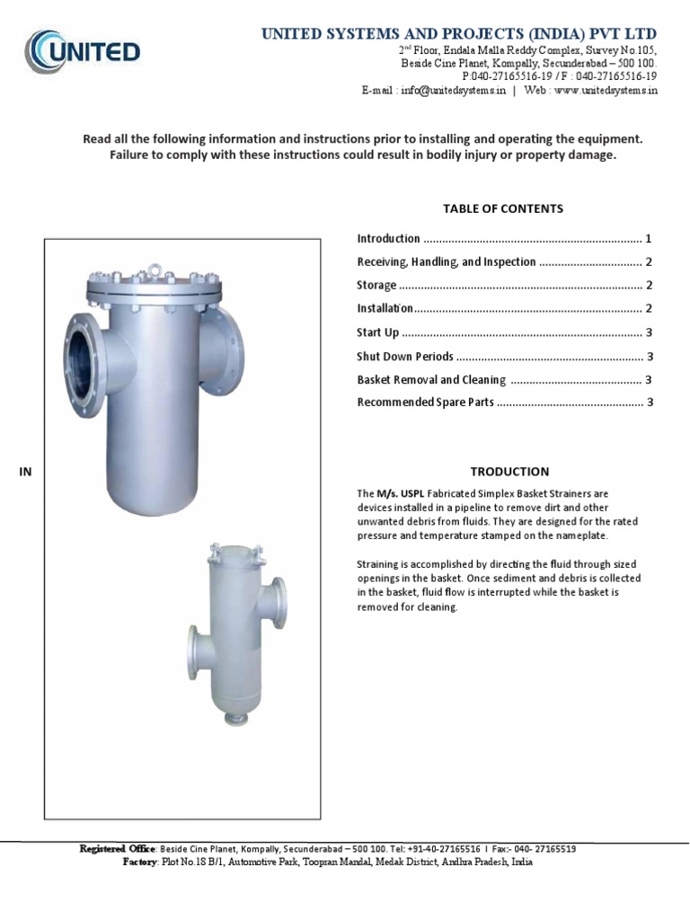 Simplex Basket Strainer Installation Guide | PDF | Valve | Mechanical ...