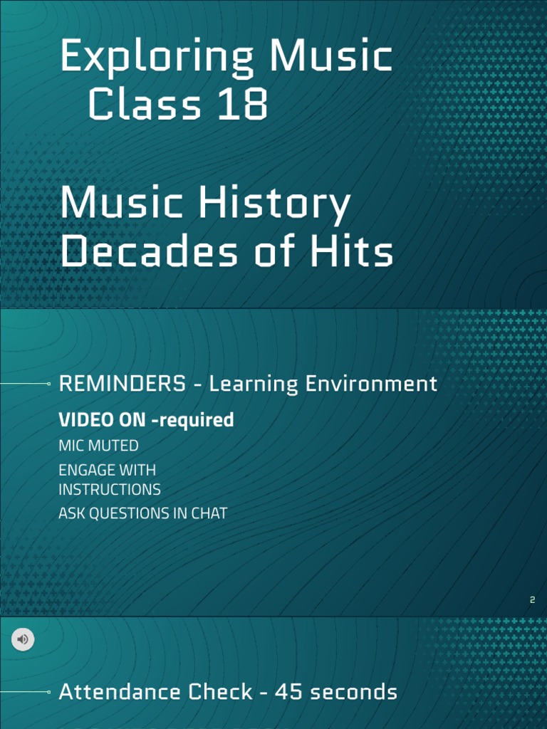 Exploring Music Class 18 Music History Decades of Hits | PDF