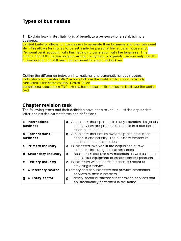 Types of Businesses Questions | PDF | Public Company | Privately Held ...