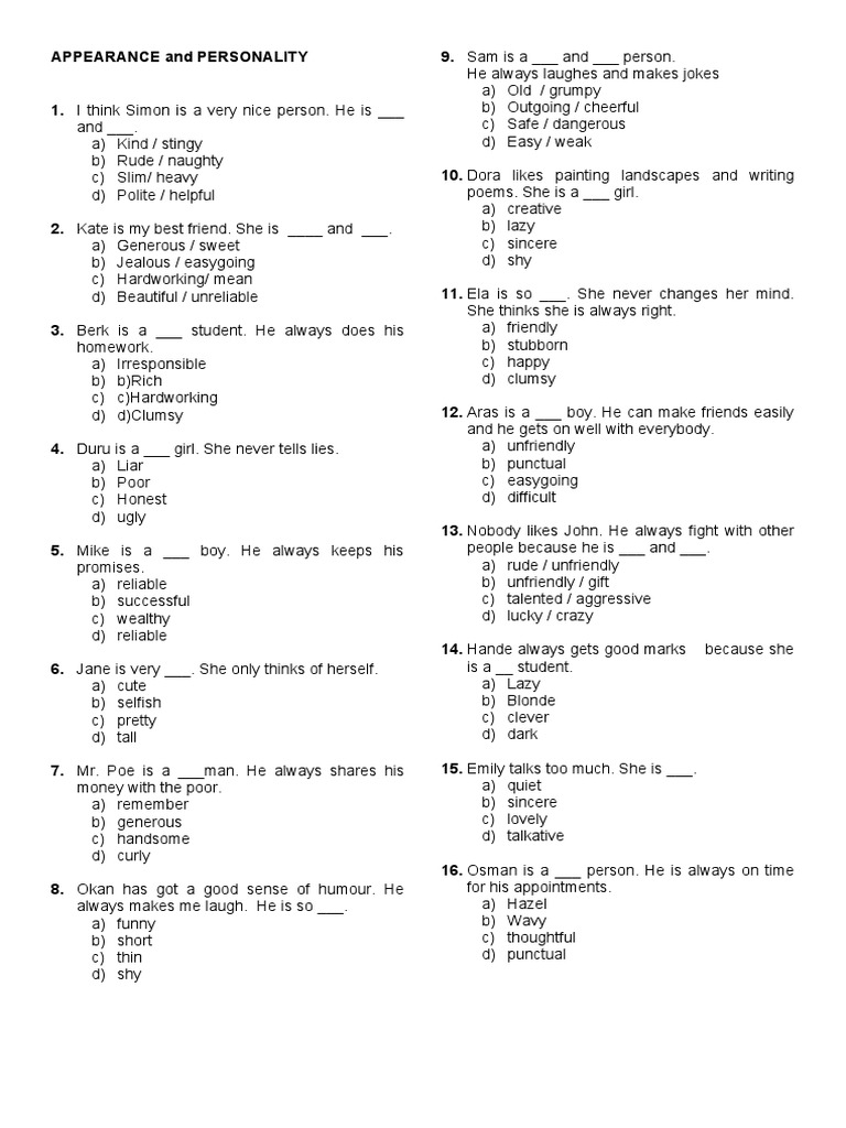 Describing People - Adjectives Personality and Physical Appearance | PDF