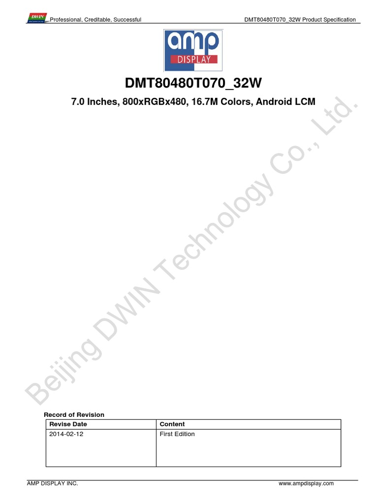 Dmt80480T070 - 32W: 7.0 Inches, 800Xrgbx480, 16.7M Colors, Android LCM | PDF | Usb | Electrical ...