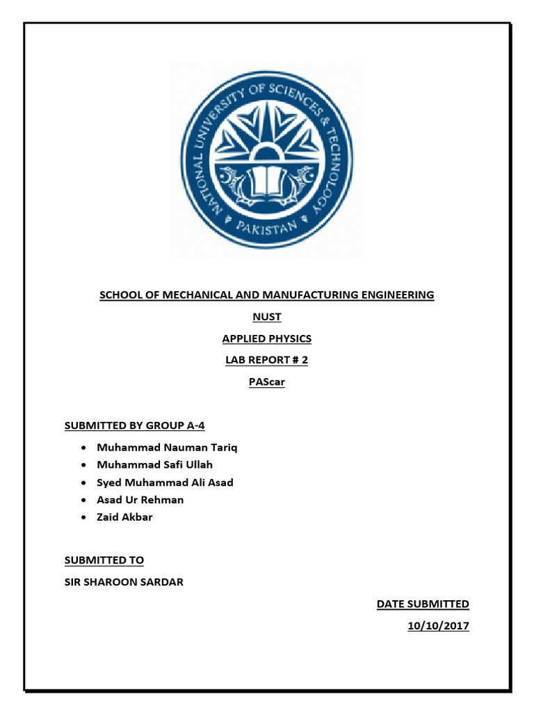 School of Mechanical and Manufacturing Engineering Nust Applied Physics ...