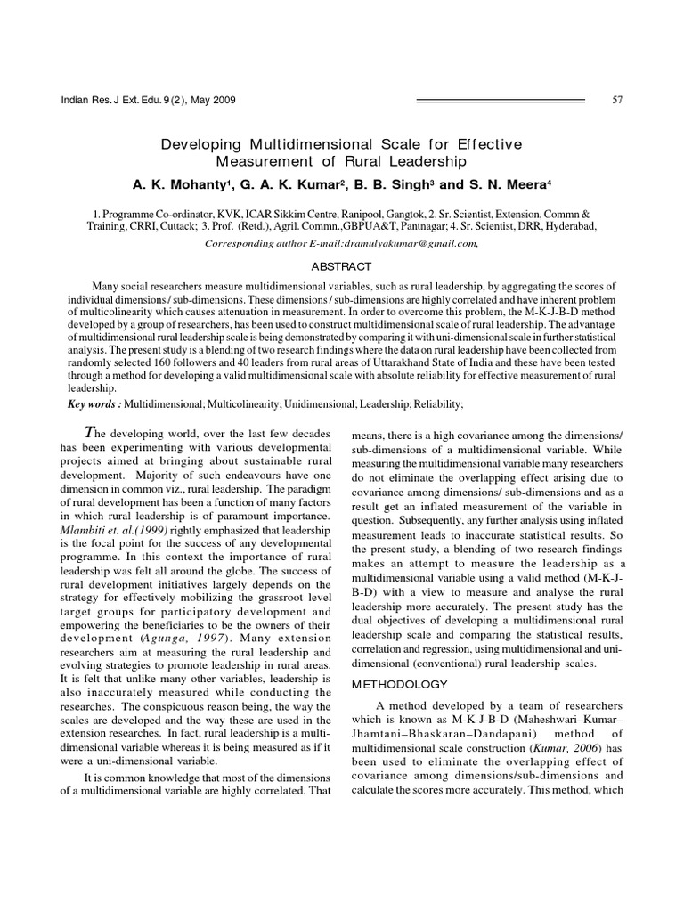 Multidimensional Scale For Measuring Rural Leadership | PDF ...