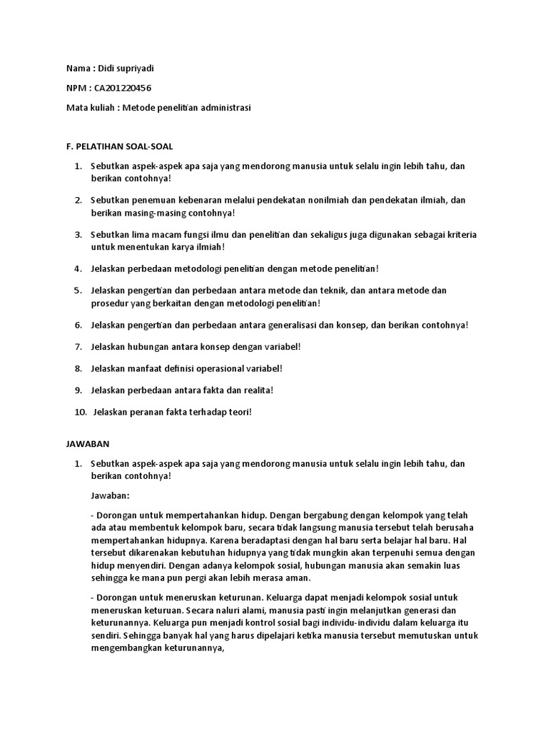 Kuis Soal Metode Penelitian Bab 1 | PDF | Sains & Matematika
