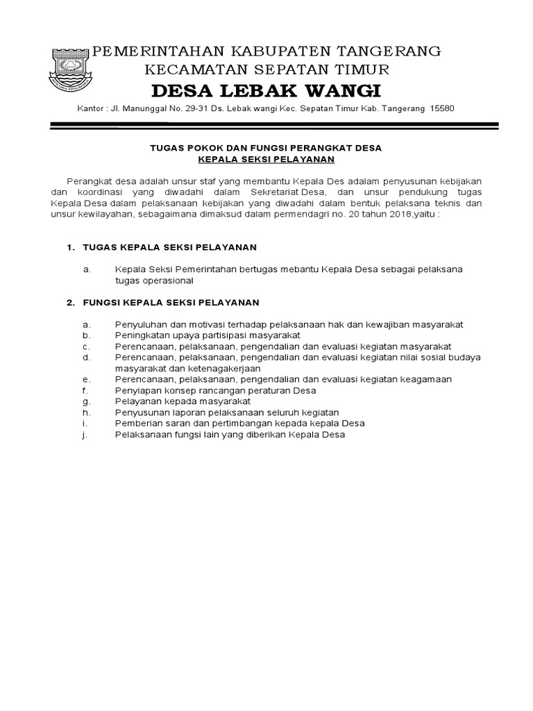 Tupoksi Kasi Pelayanan | PDF