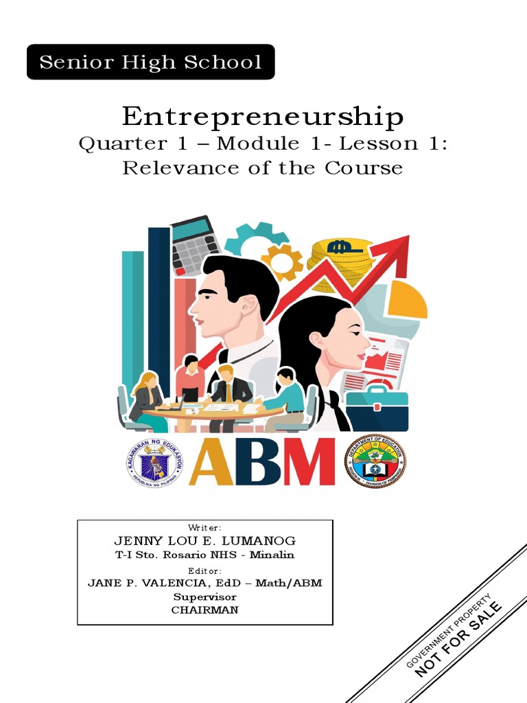 Entrepreneurship: Quarter 1 - Module 1-Lesson 1: Relevance of The ...