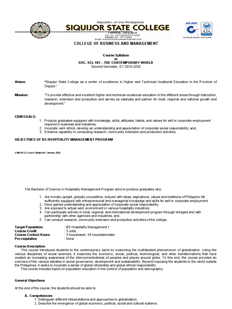 The Contemporary World Syllabus | PDF | Globalization | Lecture