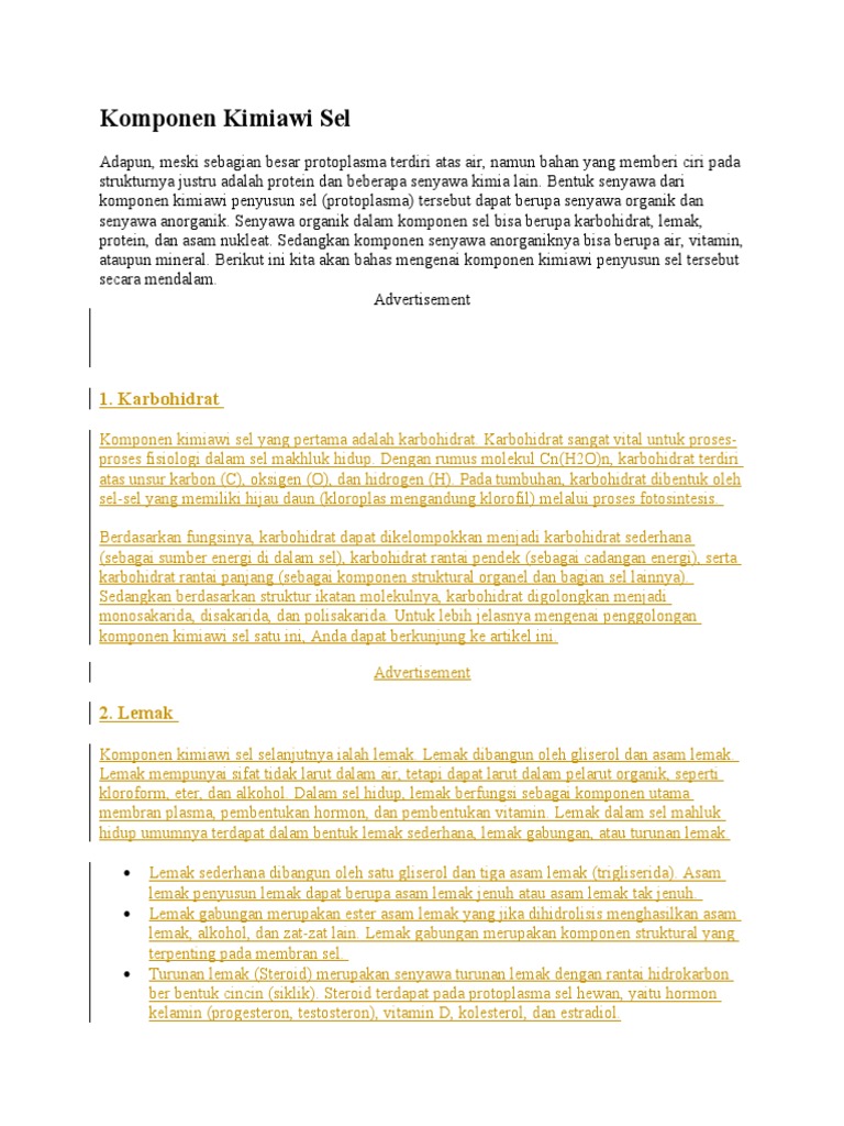 Komponen Kimia Sel | PDF