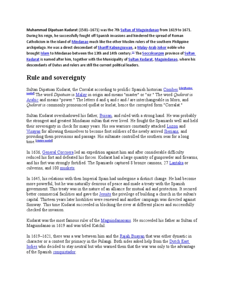 Story of Sultan Kudarat | PDF | Philippines | Unrest