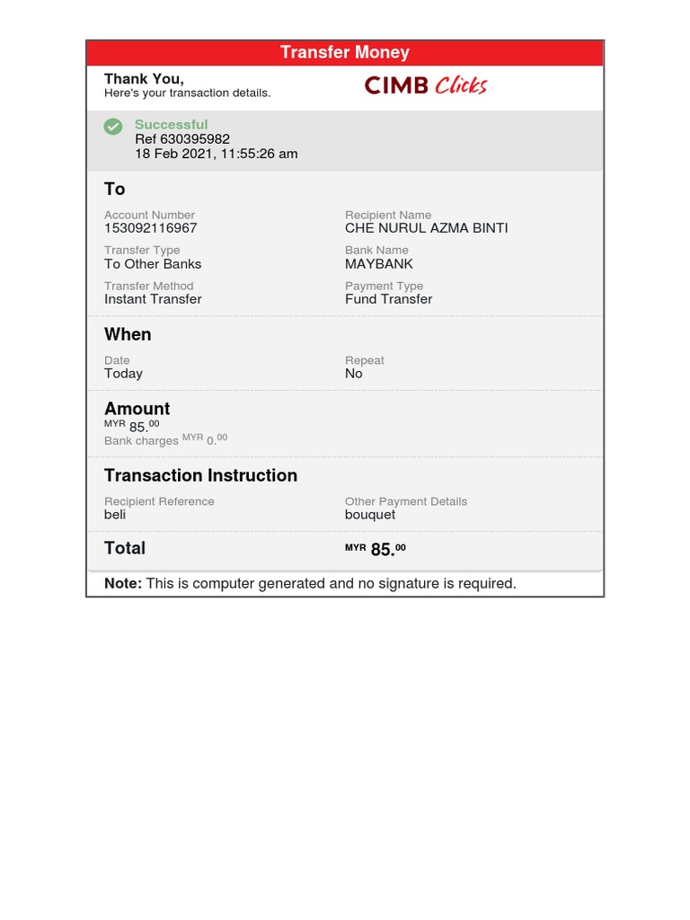 Transfer Money: Thank You | PDF