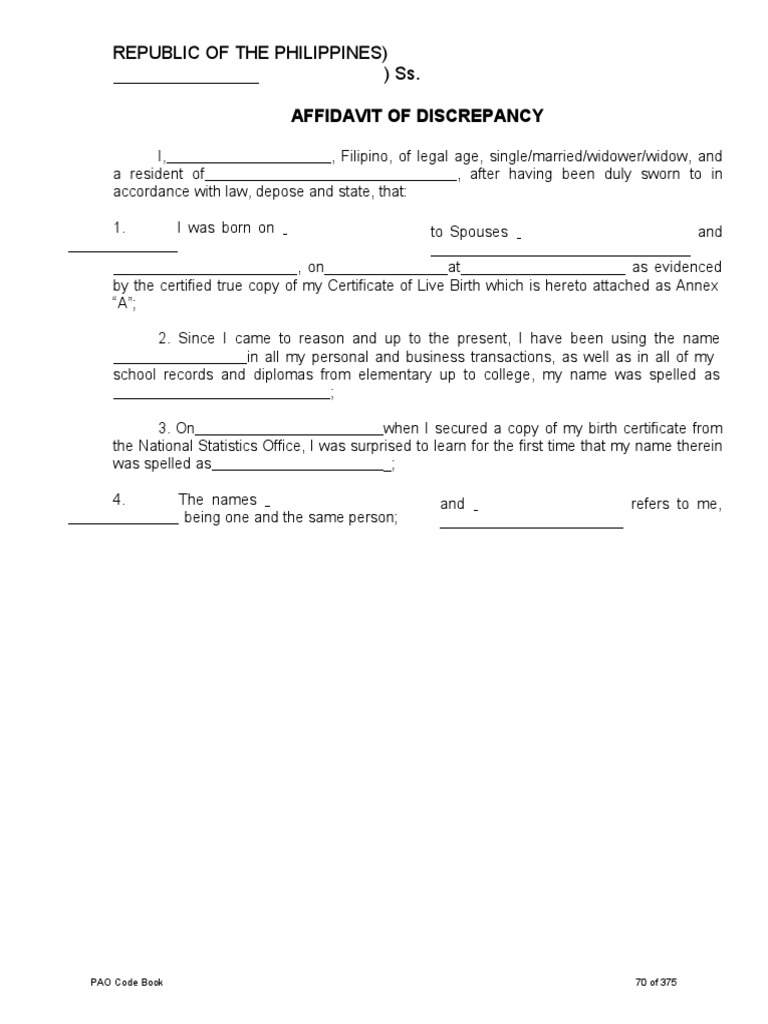 Affidavit of Discrepancy Name PAO | PDF | Law