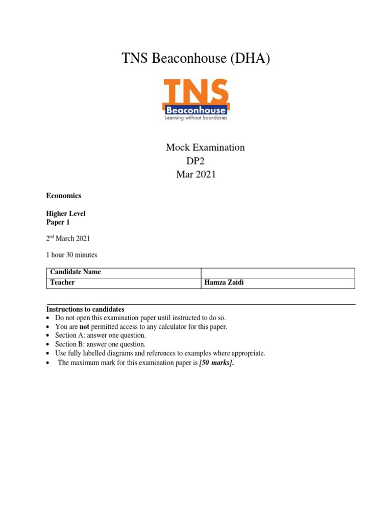 TNS Beaconhouse (DHA) : Mock Examination DP2 Mar 2021 | PDF ...
