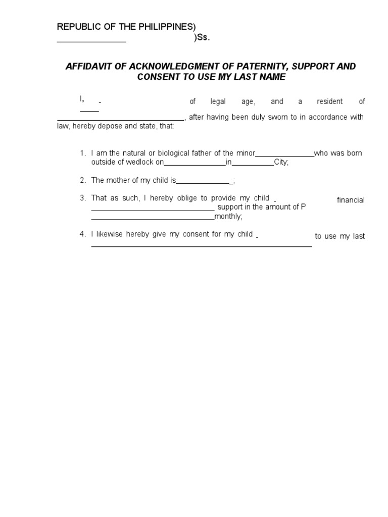 Affidavit of Acknowledgement of Paternity PAO | PDF