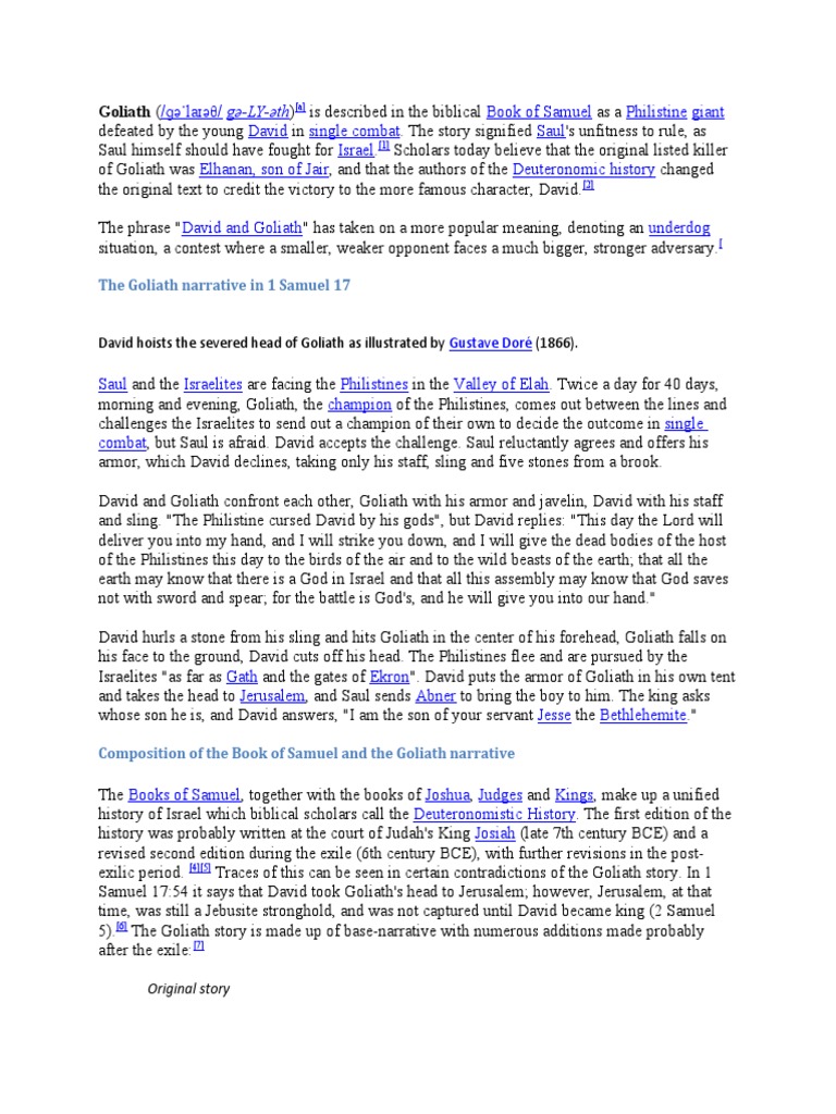 Story Of David And Goliath Pdf Goliath Old Testament Books