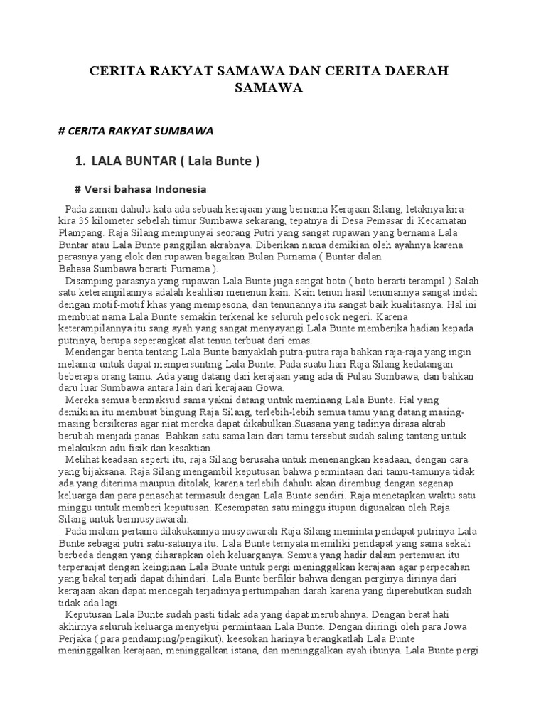 Legenda Lala Bunte dari Sumbawa | PDF