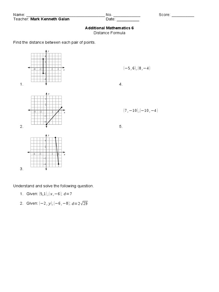 Distance Formula Practice Problems | PDF | Games & Activities