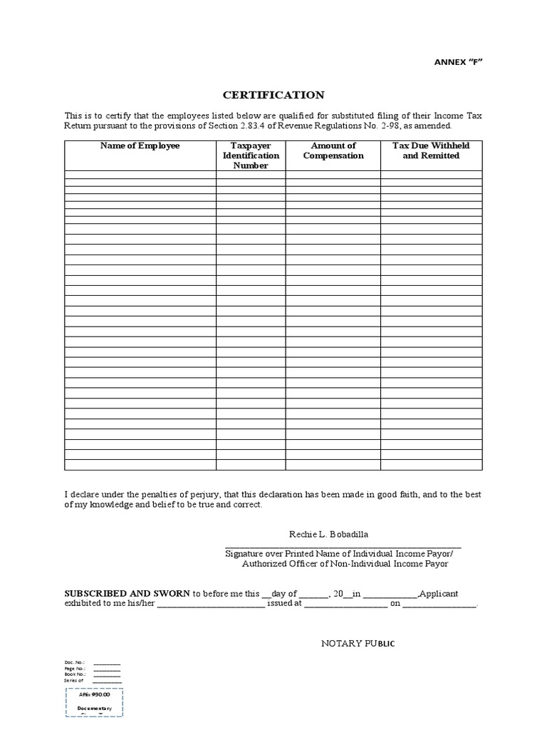 Annex F RR 11-2018 (Sample) | PDF