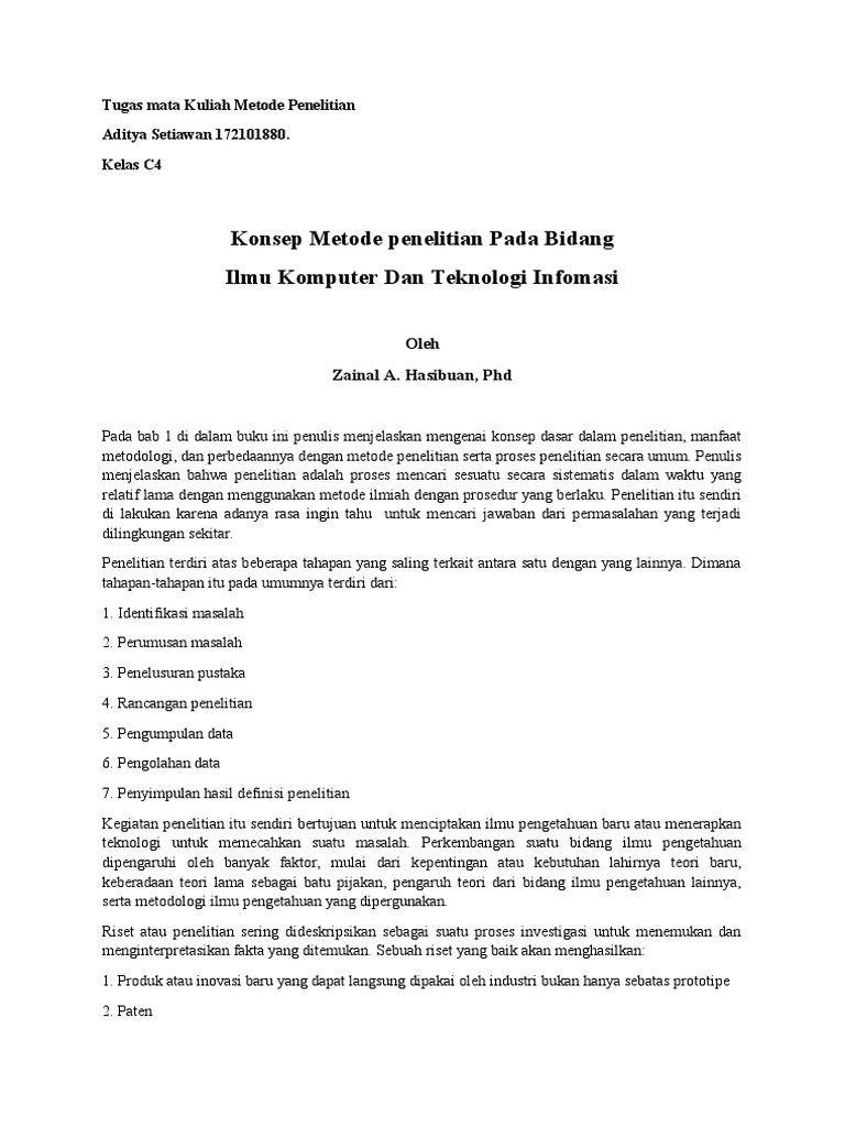 Aditya Setiawan C4 172101880 Tugas Metode Penelitian. | PDF | Sains ...