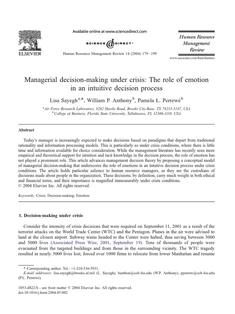 Emotions in Crisis Decision-Making | PDF | Decision Making | Emotions