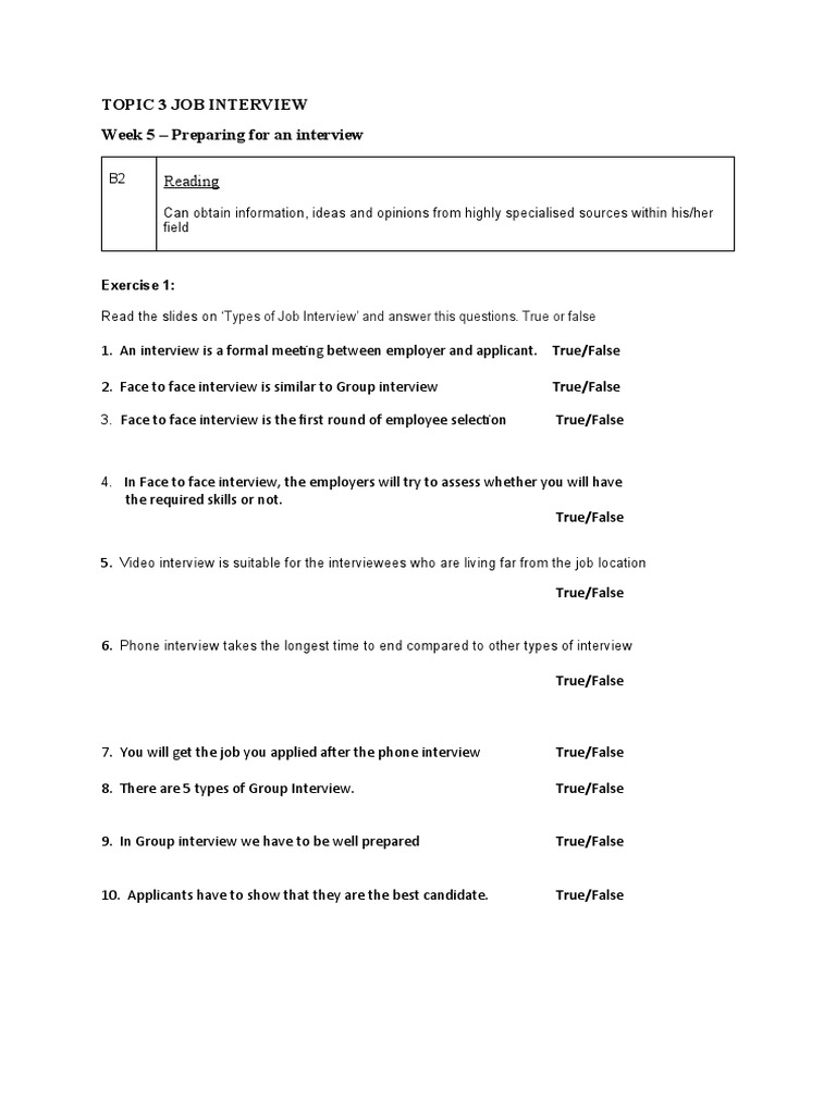 Week 5 Preparing For An Interview | PDF