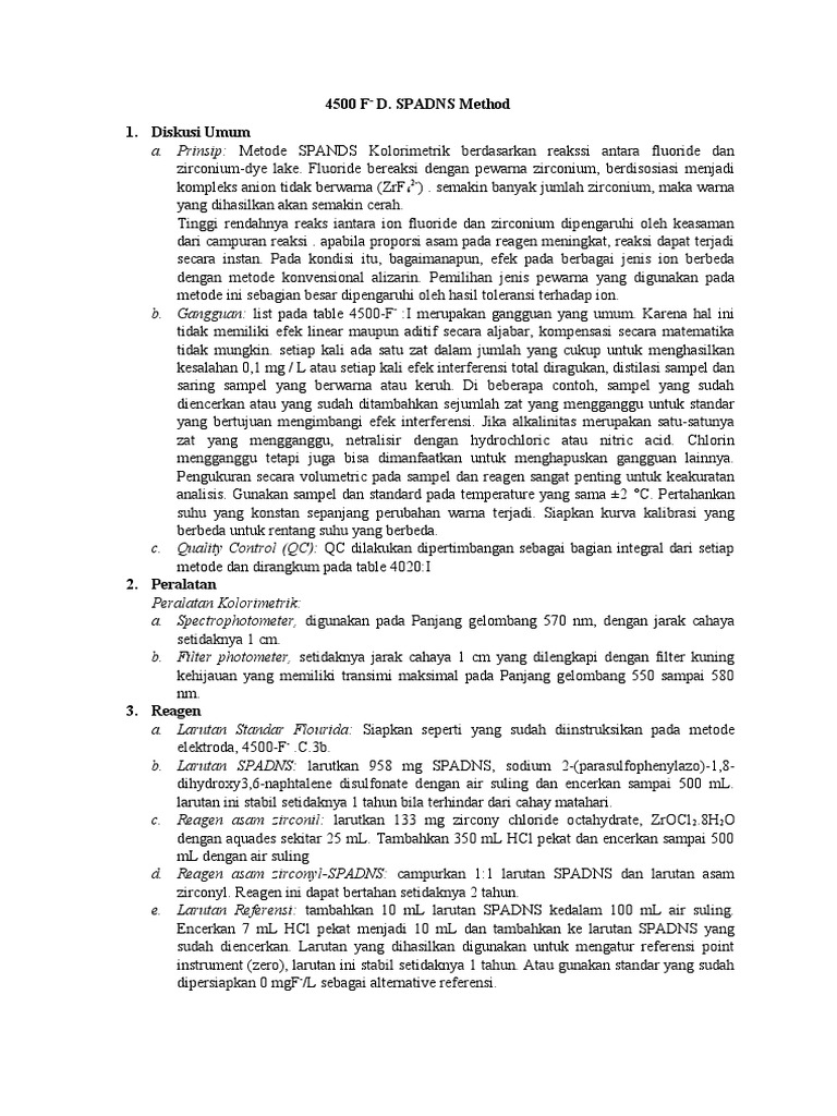 4500-F D SPADNS Method | PDF