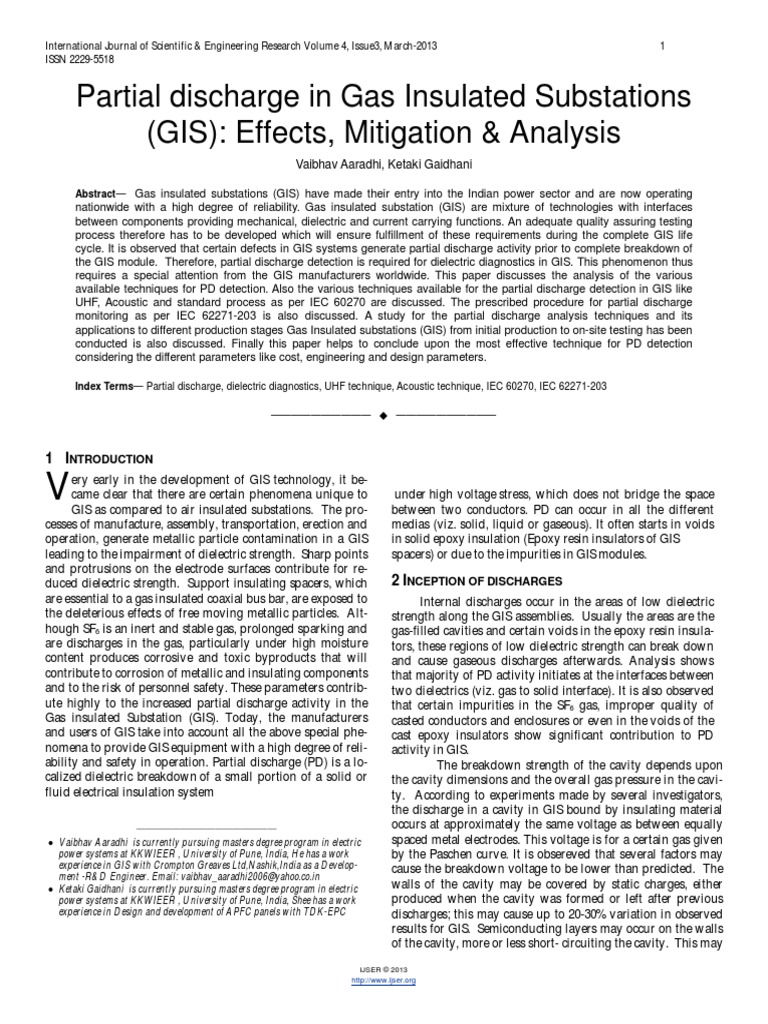 Partial Discharge in Gas Insulated Substations GIS Effects Mitigation ...