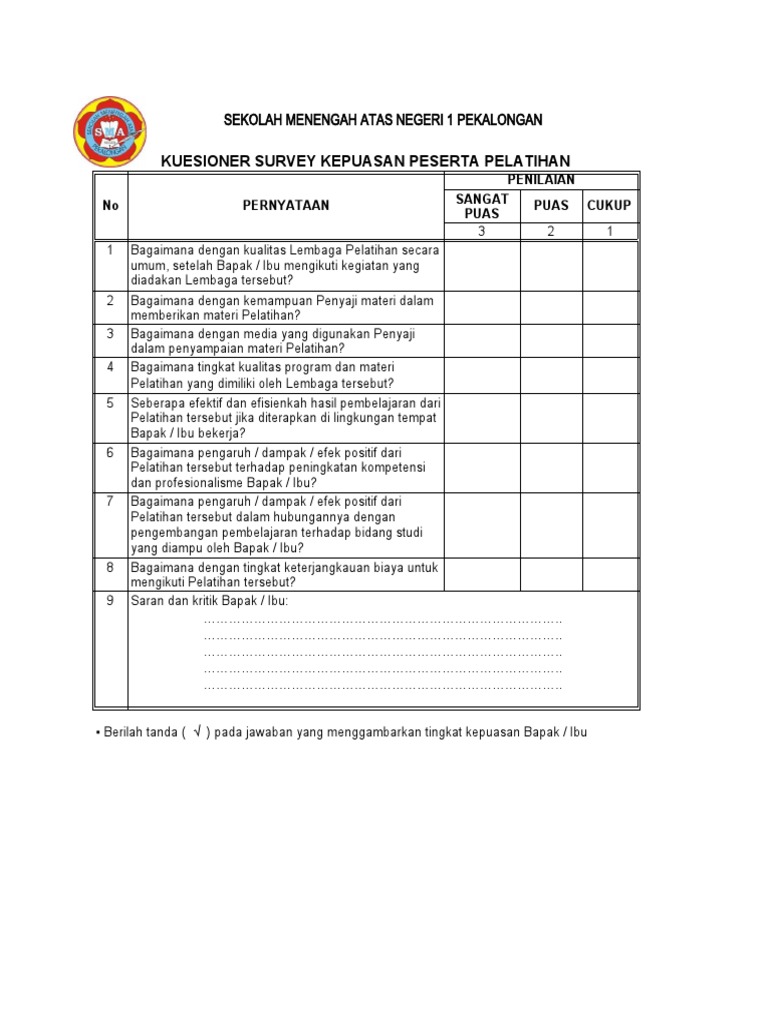 Angket Peserta Pelatihan | PDF