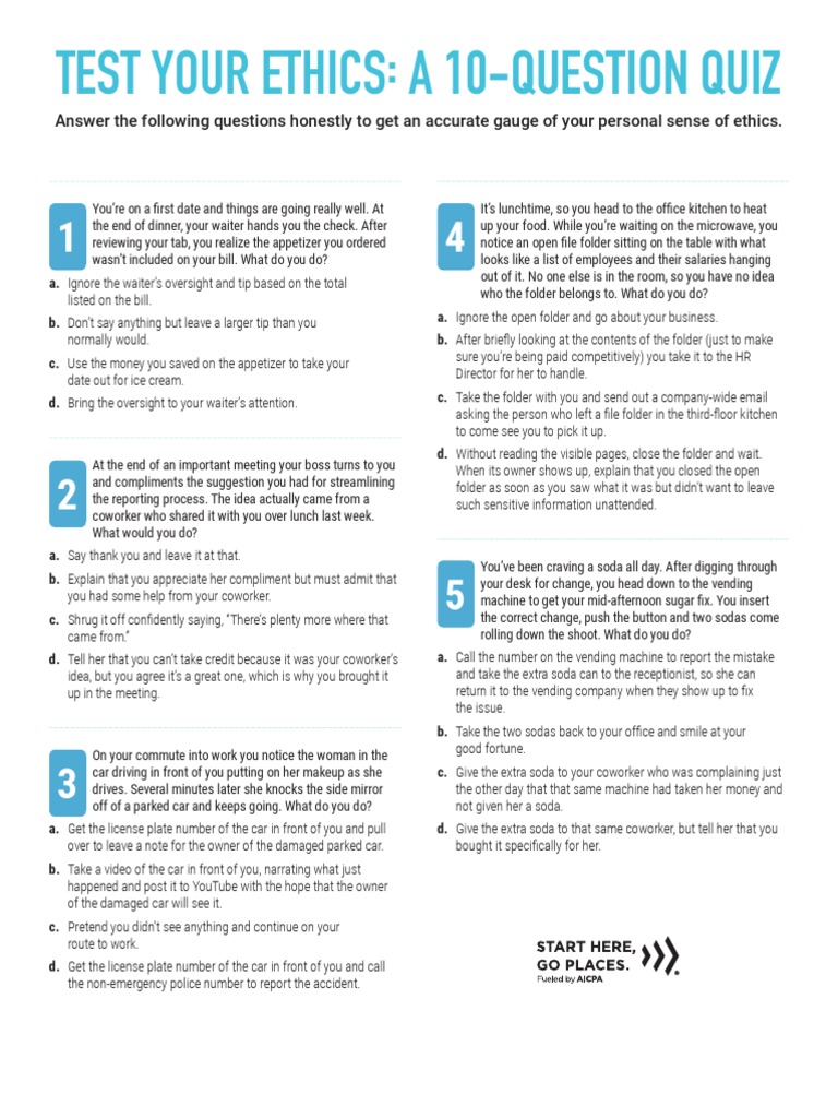 Ethics Quiz: Test Your Morality | PDF | Business