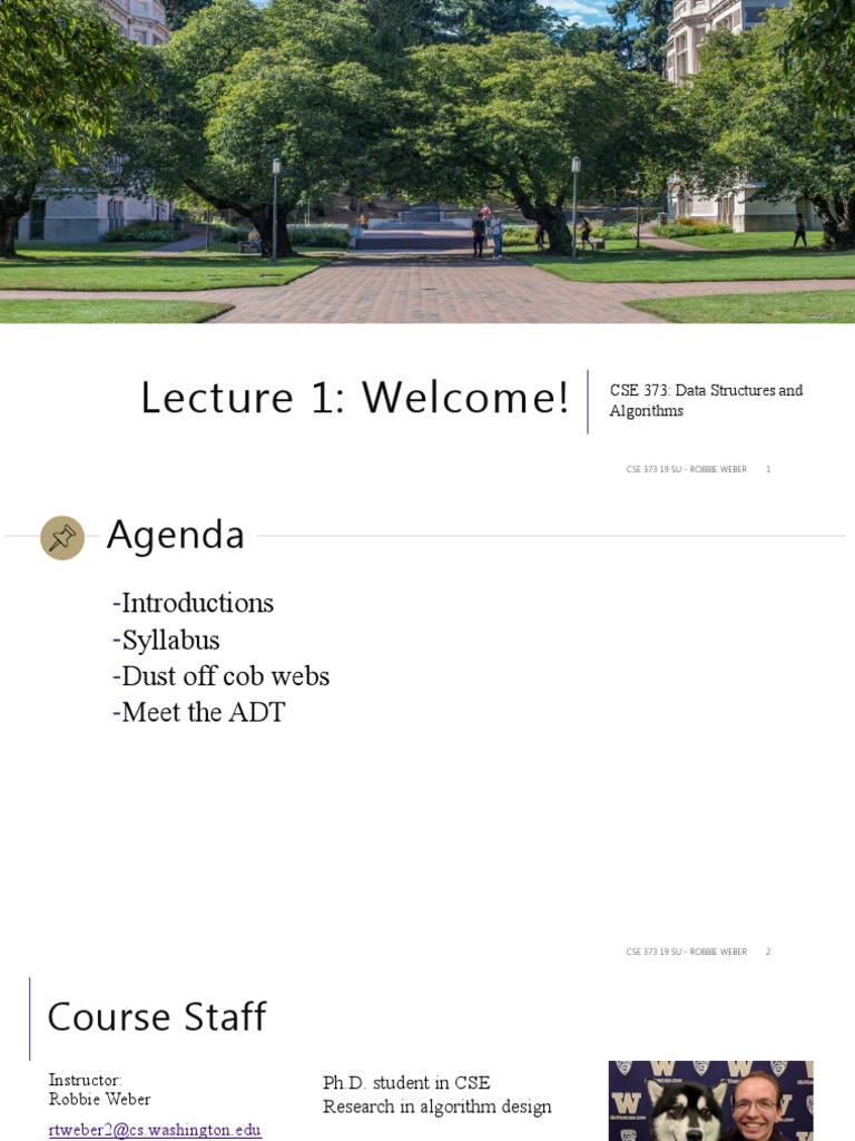 Lecture 1: Welcome!: CSE 373: Data Structures and Algorithms | PDF ...