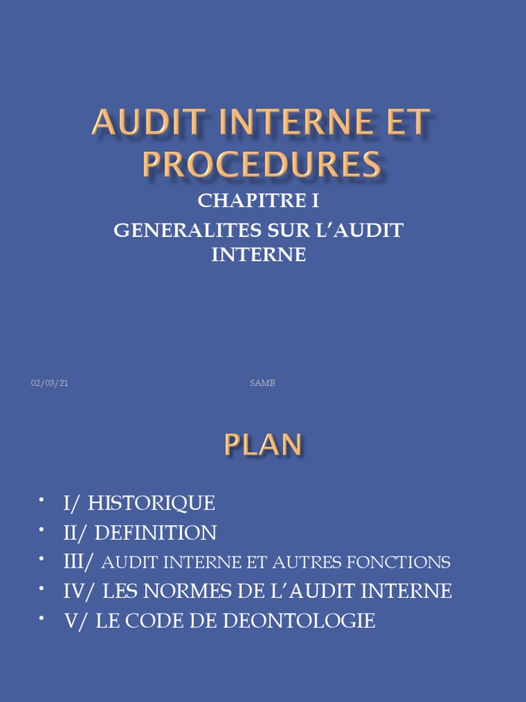 CHAP 1 Généralités Sur L'audit Interne | PDF | Audit interne | Audit
