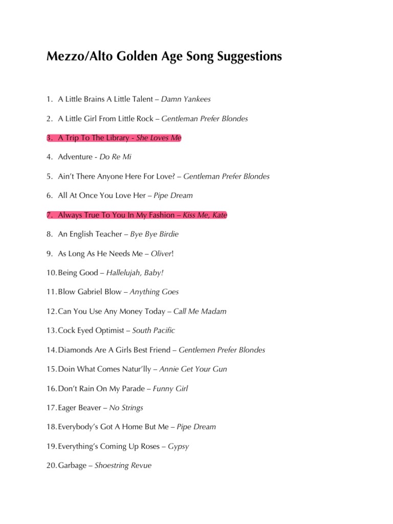 Mezzo Golden Age Song Suggestions | PDF | English Language Plays ...