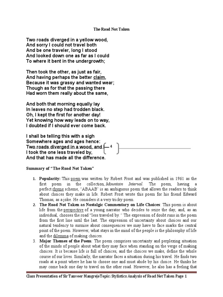 The Road Not Taken (Class Presentation) | PDF | Poetic Devices | Poetry