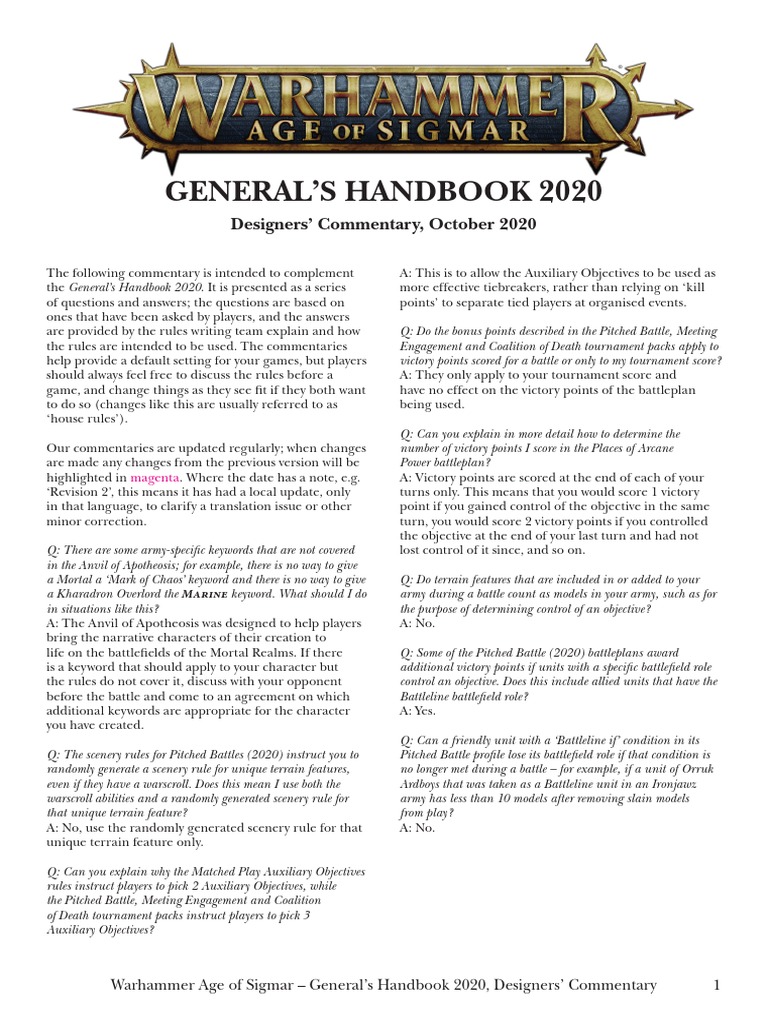 General'S Handbook 2020: Designers' Commentary, October 2020 | PDF ...