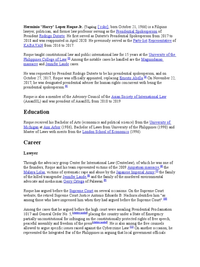 Education: Herminio "Harry" Lopez Roque Jr. ( | Download Free PDF ...