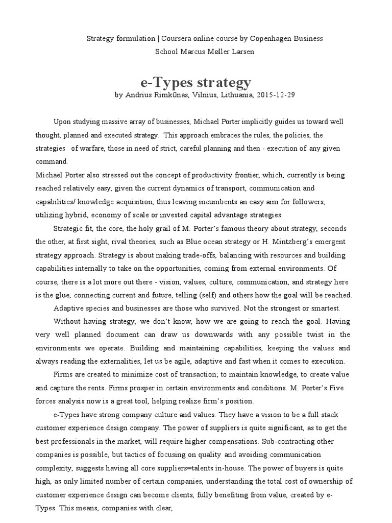 E-Types-Strategy Formulation | PDF | Strategic Management | Outsourcing