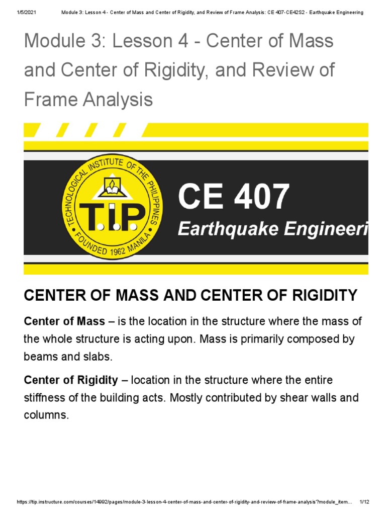 Module 3 - Lesson 4 - Center of Mass and Center of Rigidity, and Review ...