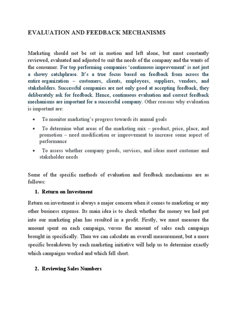 Evaluation and Feedback Mechanisms | PDF | Marketing | Return On Investment