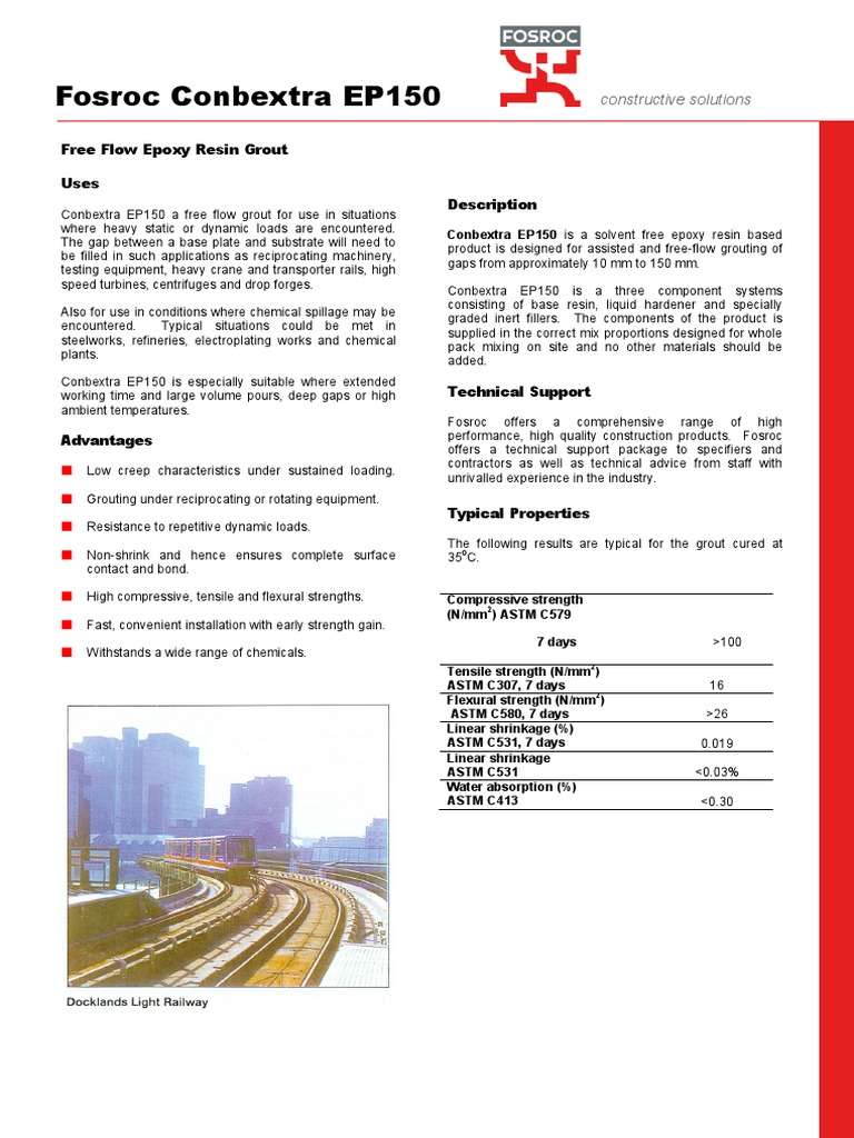 Fosroc Conbextra EP150: Free Flow Epoxy Resin Grout Uses Description ...