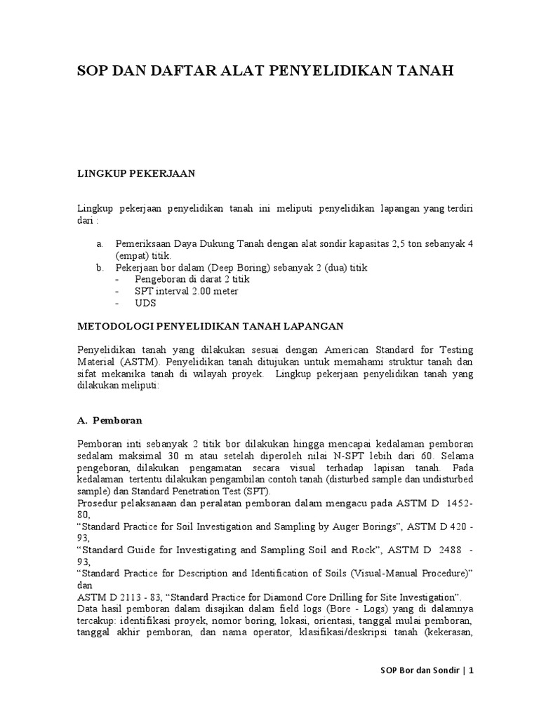 Sop Dan Daftar Alat Penyelidikan Tanah | PDF