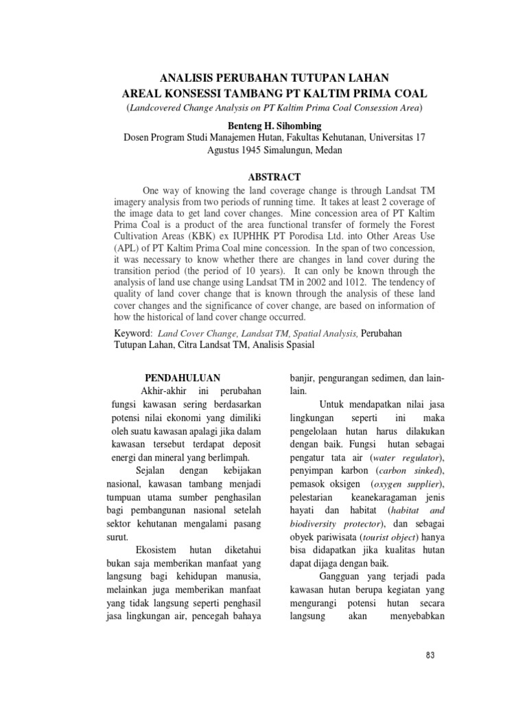 Analisis Tutupan Lahan PT KPC | PDF