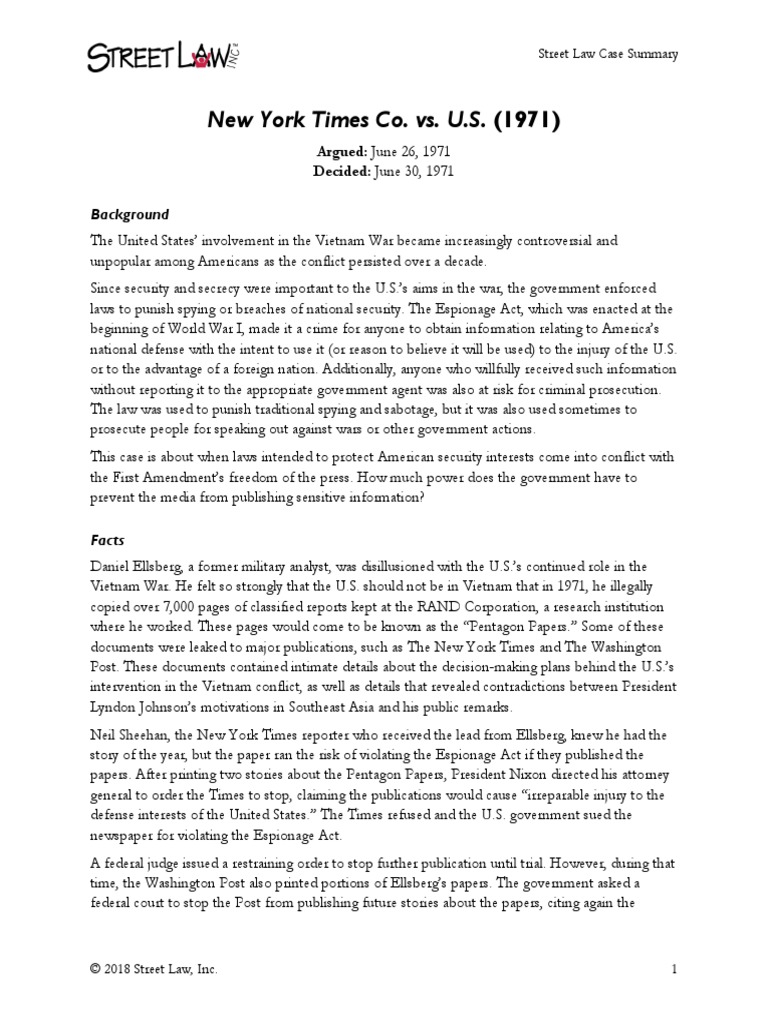 NYT Vs US | PDF | Prior Restraint | First Amendment To The United ...
