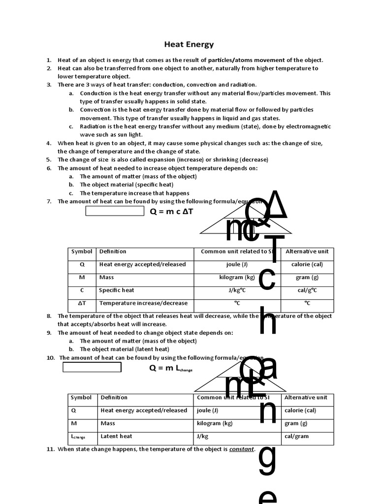 SUMMARY of HEAT ENERGY Grade 7 | PDF | Calorie | Heat